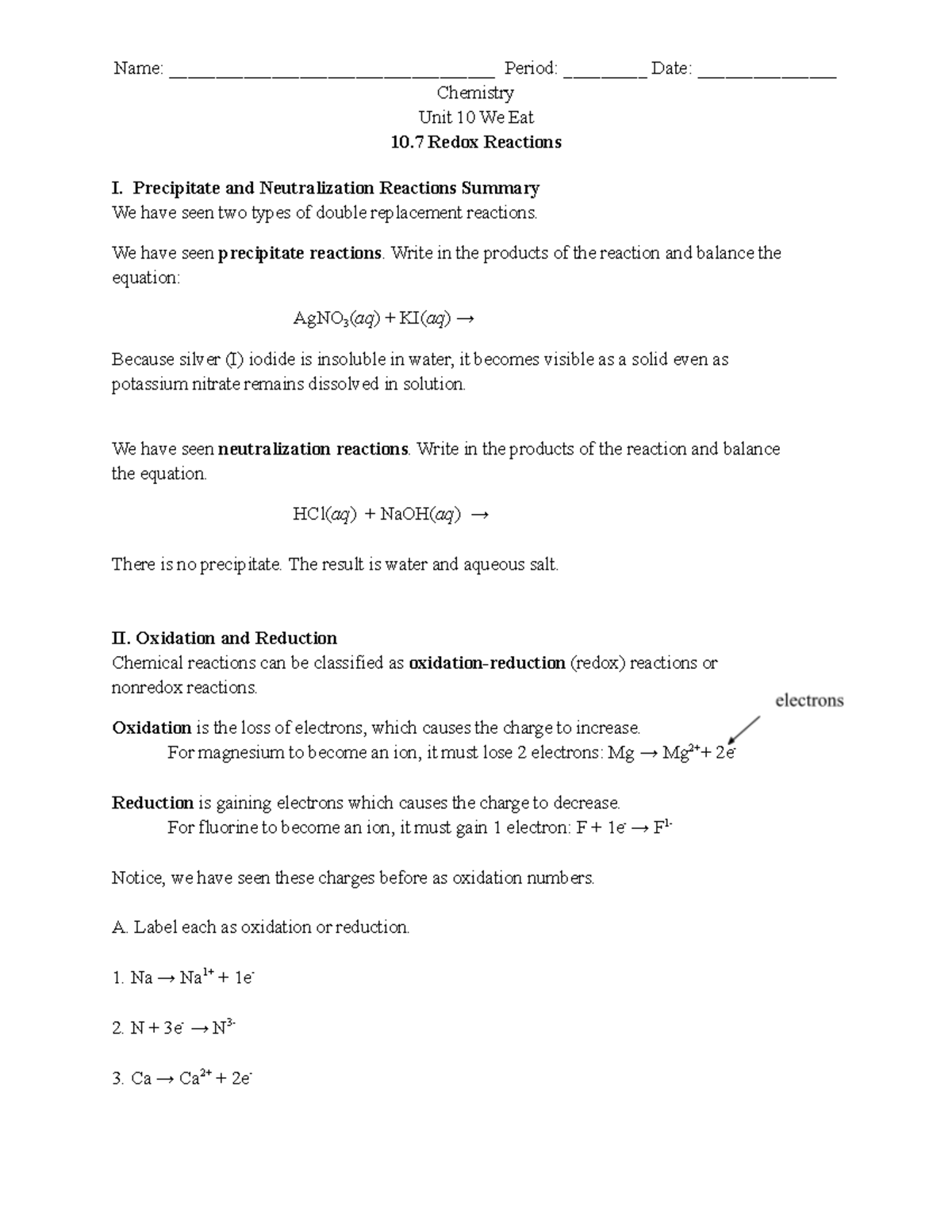 Chemistry Unit 10: 10.7 Redox Reactions & Fermentation Summary - Studocu