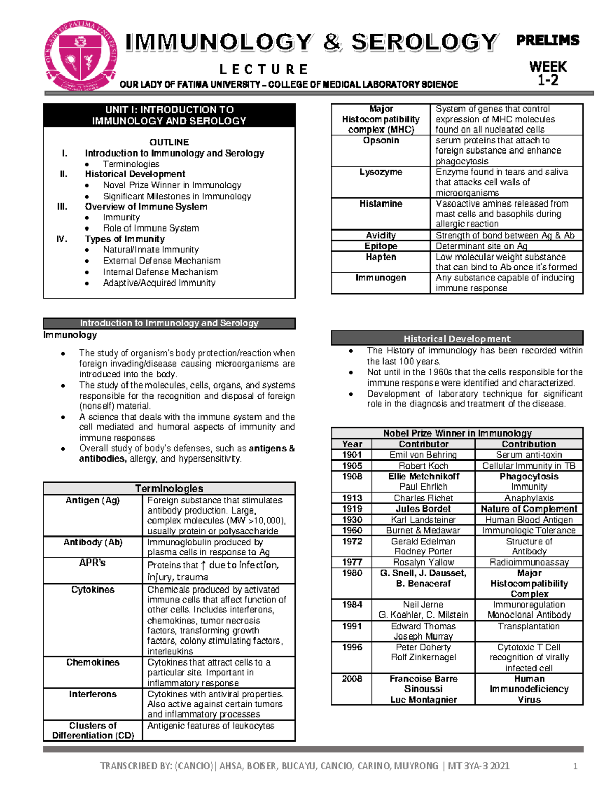 ISBB Lecture Notes: Immunology & Serology Overview (MT 3YA-3) - Studocu