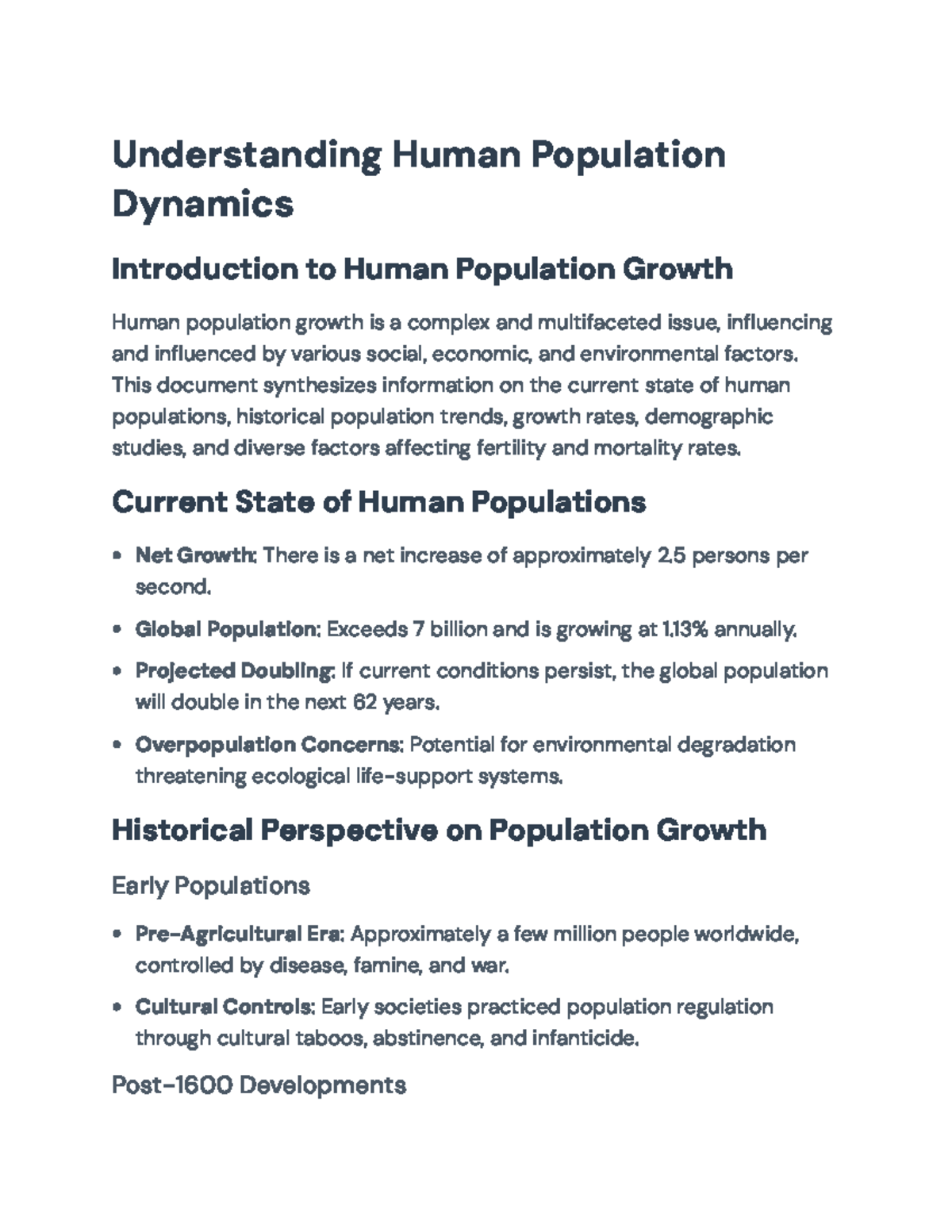 Understanding Human Population Dynamics: Trends and Challenges in ...