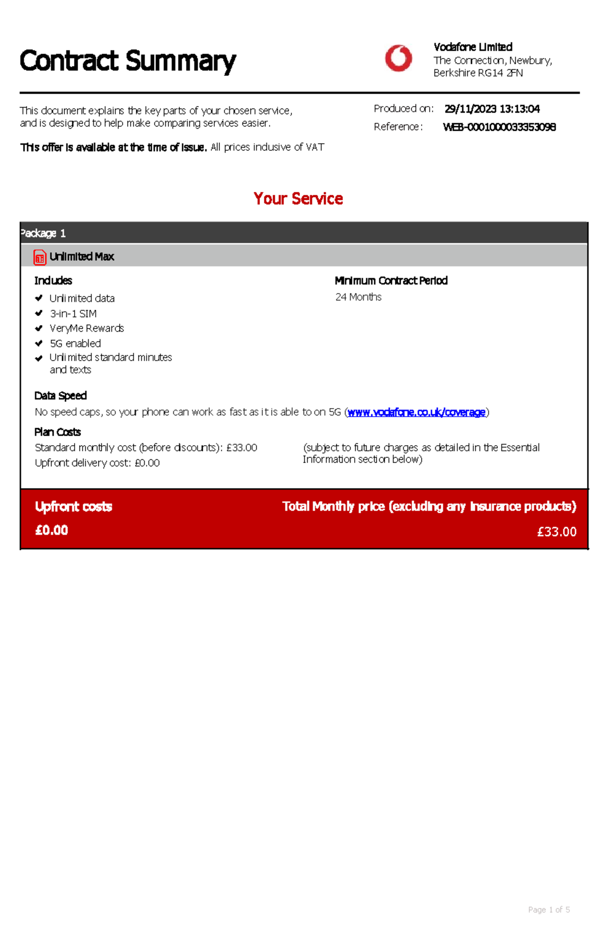 Vodafone Contract Summary and Termination Policy Details - Contract ...