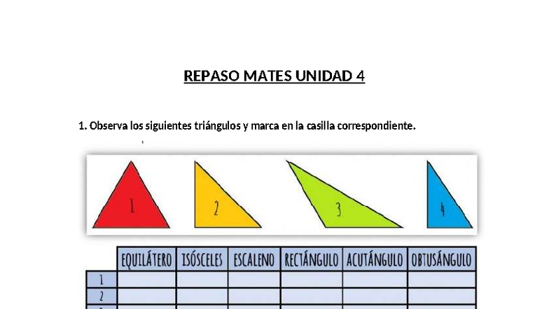 Repaso Mates Unidad 4: Triángulos y Cuadriláteros - Studocu