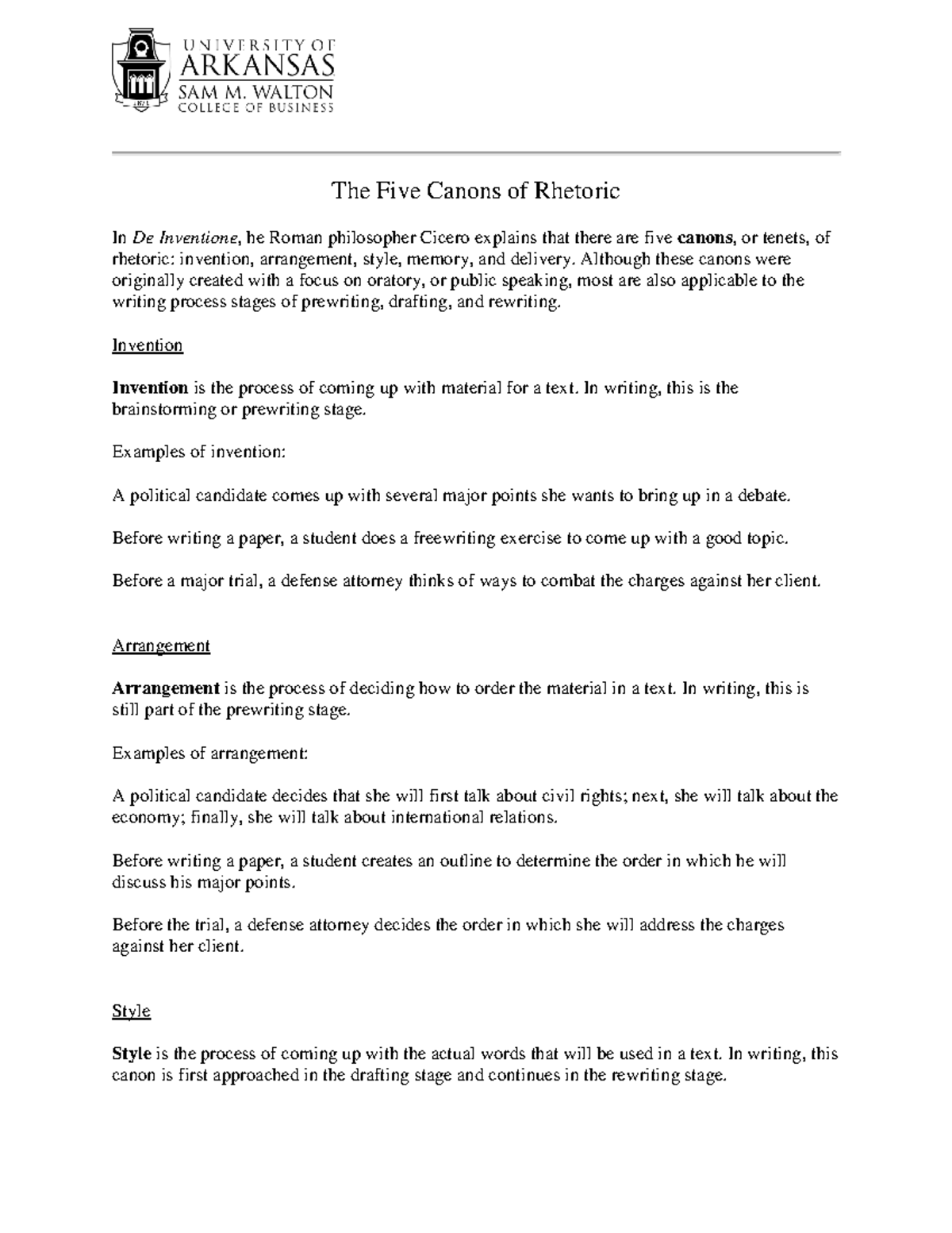SU2 Five Canons of Rhetoric: Invention, Arrangement, and Style - Studocu