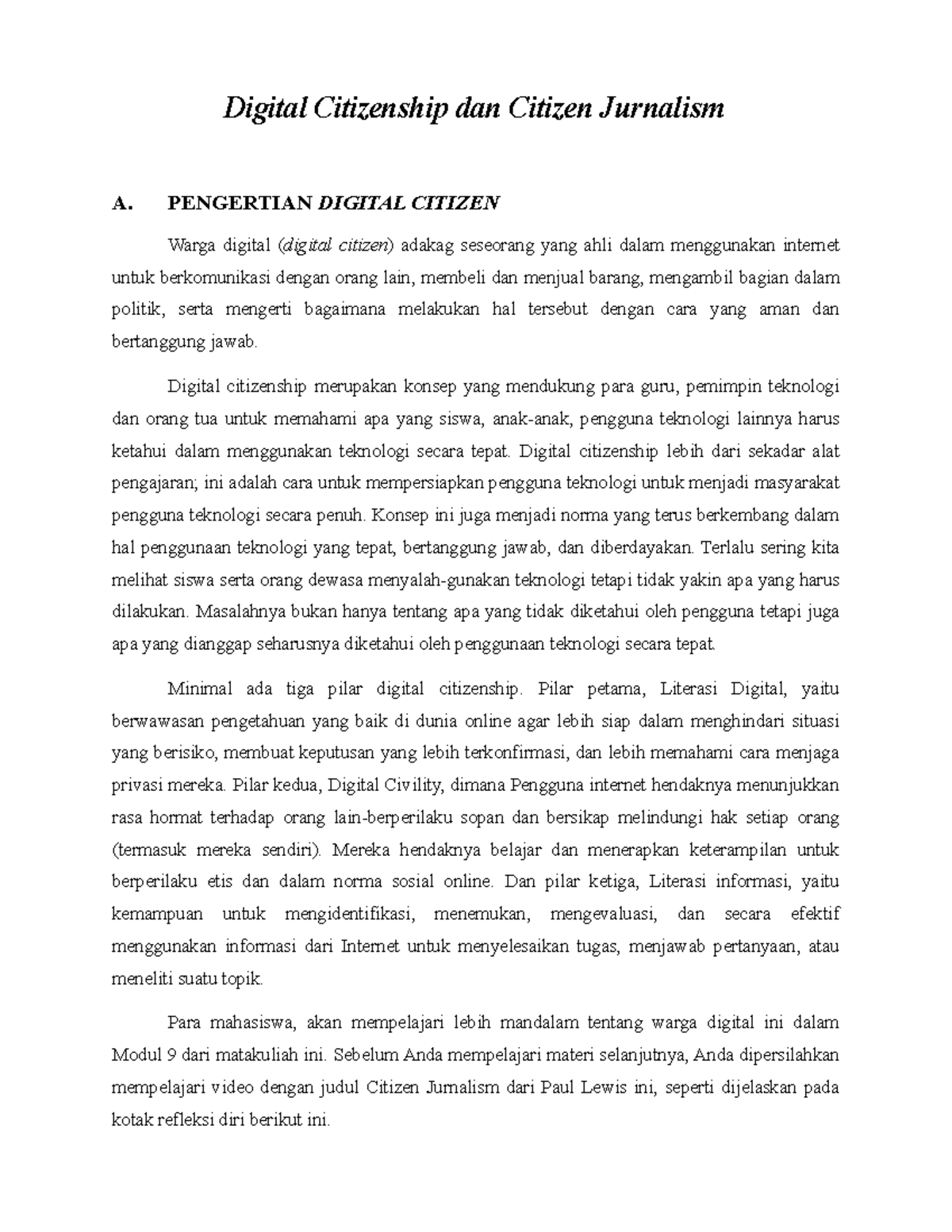 Digital Citizenship dan Citizen Journalism: Pemahaman dan Etika - Studocu