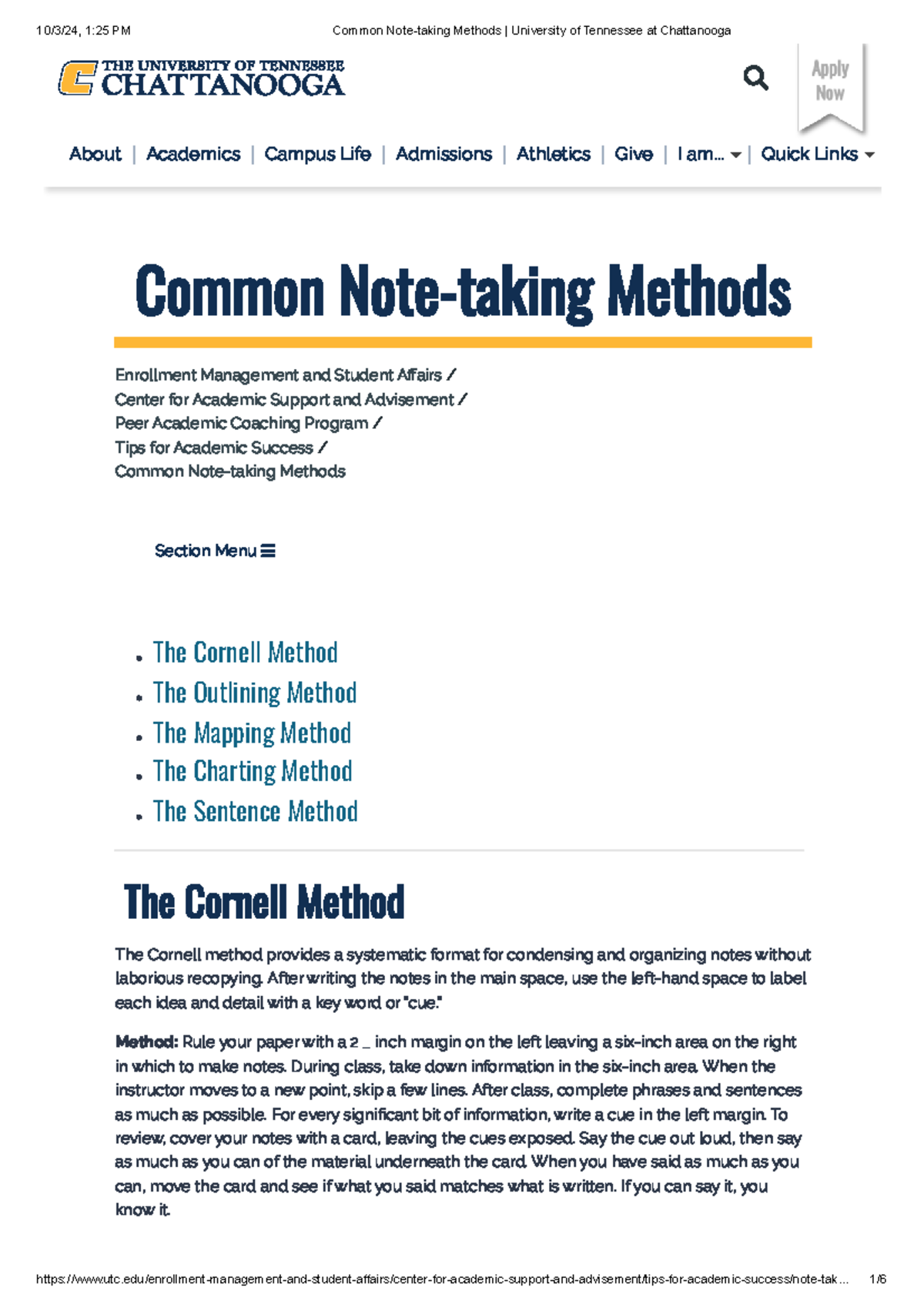 8. Common Note-taking Methods (U of TN at Chattanooga) - Studocu
