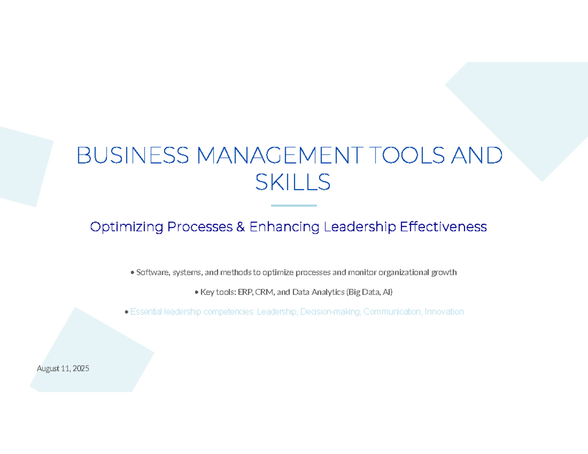 Chapter 2: Management Tools & Skills (BUSINESS MANAGEMENT) - Studocu