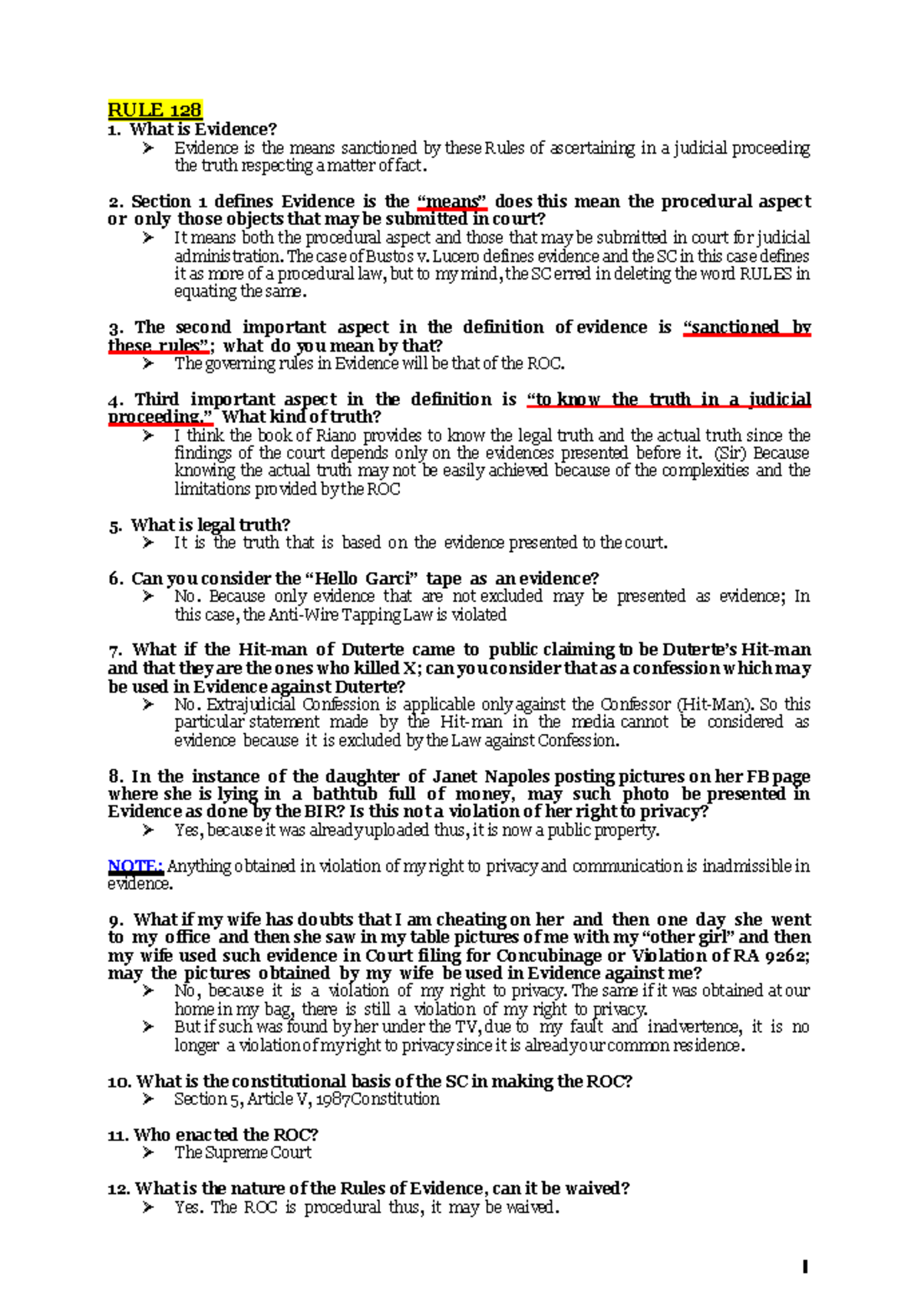 Lecture on Evidence Rules (Rule 128 & 129) - ATTY MACABABBAD - Studocu