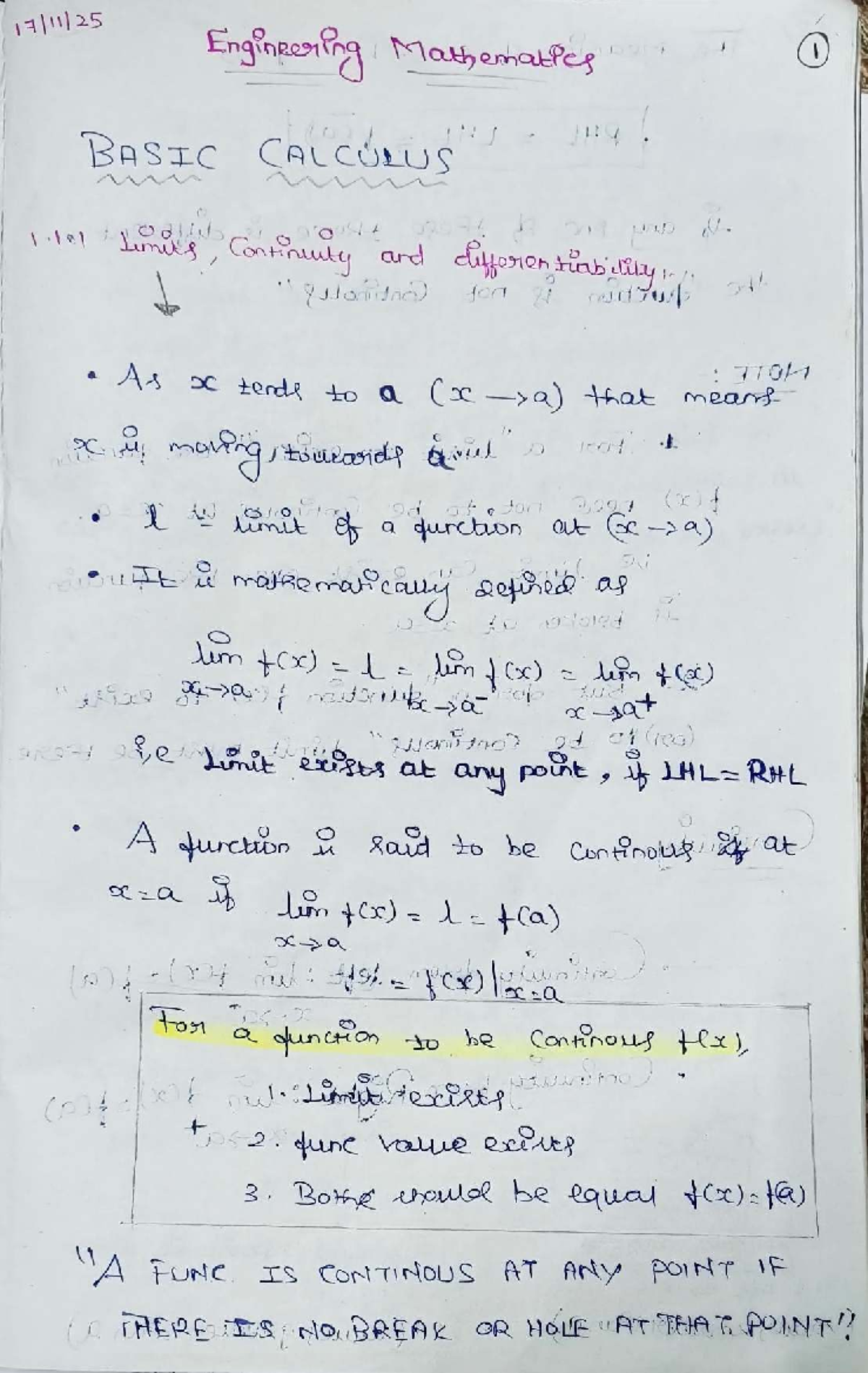 Engineering Mathematics 1: Basics of Calculus Notes - Studocu