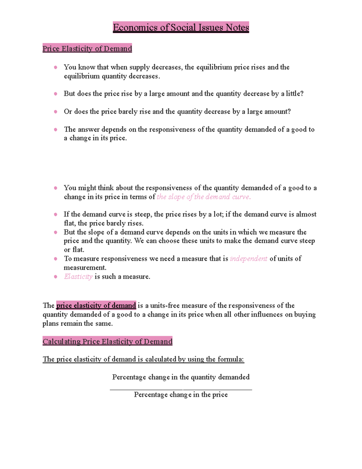 Economics of Social Issues Notes: Understanding Price & Income ...