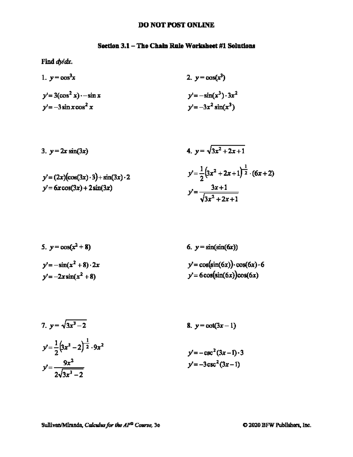 3.1 Chain Rule Worksheet Solutions - Key for CW Pkt - Studocu