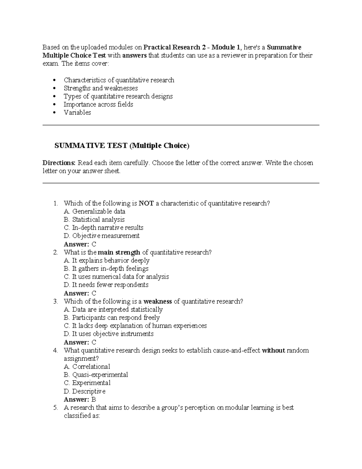 Reviewer for PR2: Summative MC Test on Quantitative Research Concepts ...