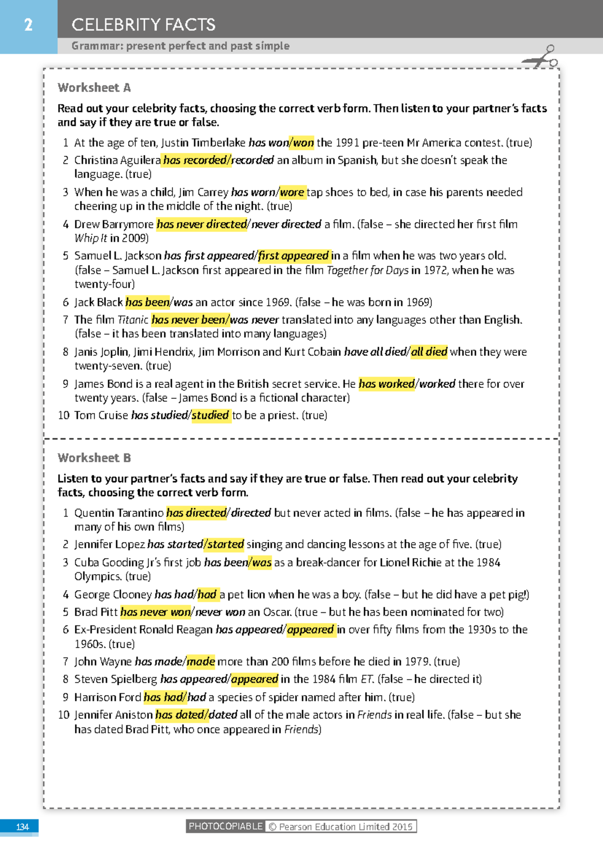 CELEB FACTS Worksheet 3: Present Perfect & Past Simple Grammar - Studocu