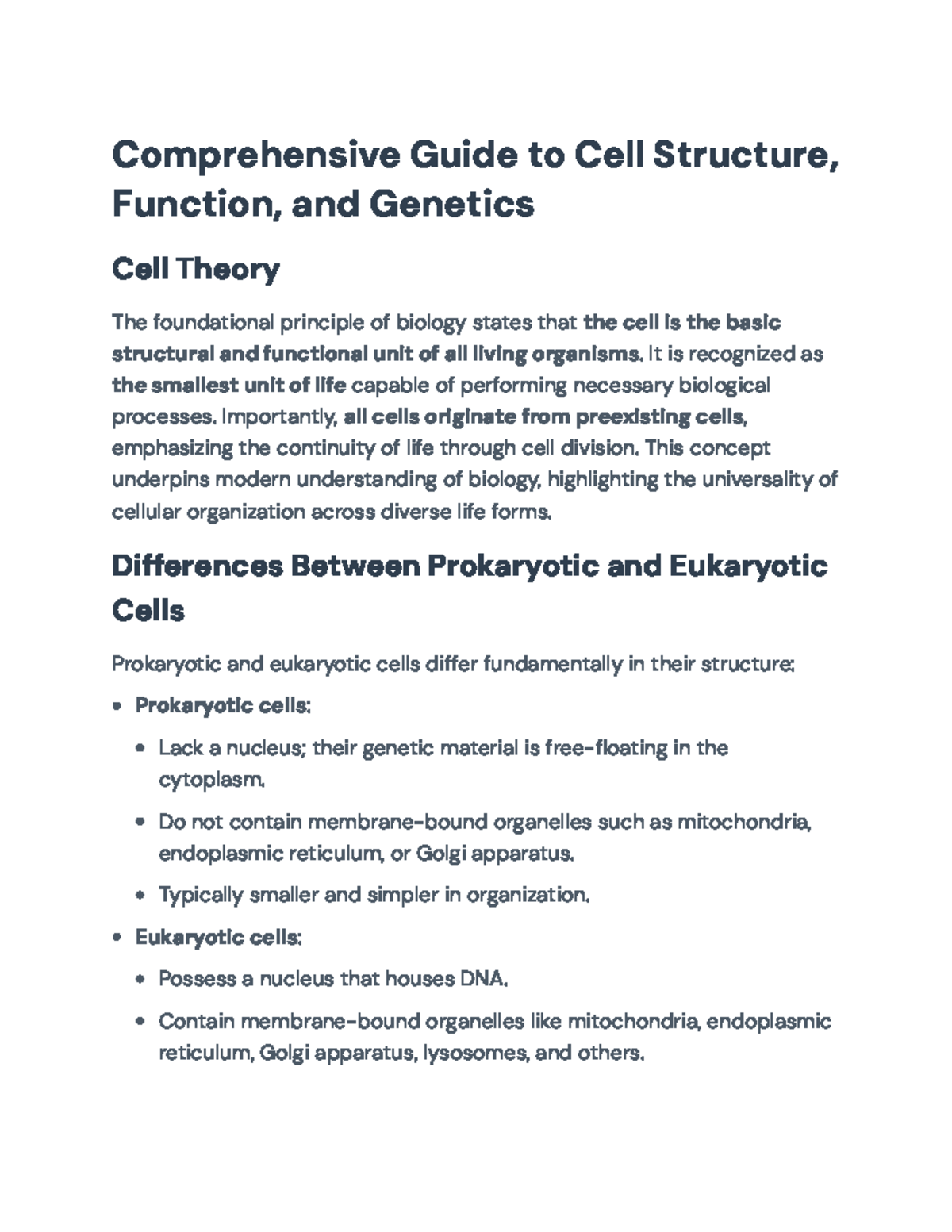 Comprehensive Guide to Cell Biology: Structure, Function, and Genetics (BIO101) - Studocu