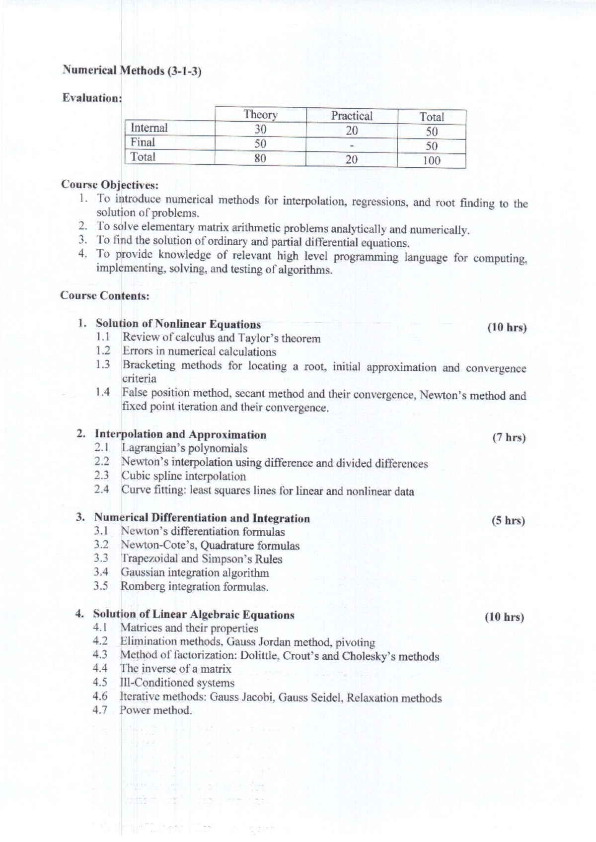 Numerical Methods Syllabus: Theory & Practice (Final Exam) - Studocu