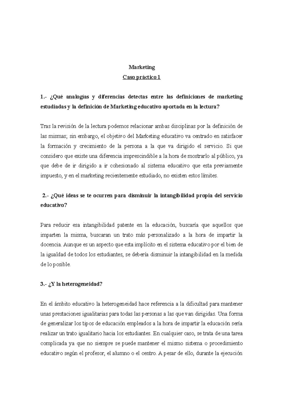Práctica de Marketing 1: Análisis de Marketing Educativo - Studocu