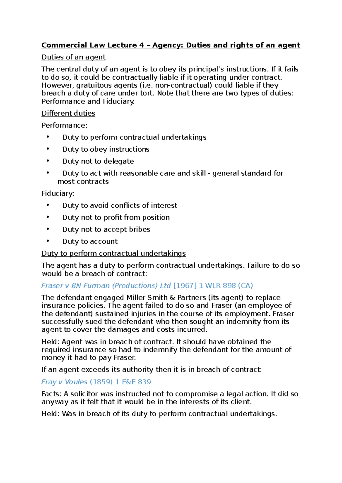 Commercial Law Lecture 4 - duties of an agent - Commercial Law Lecture ...