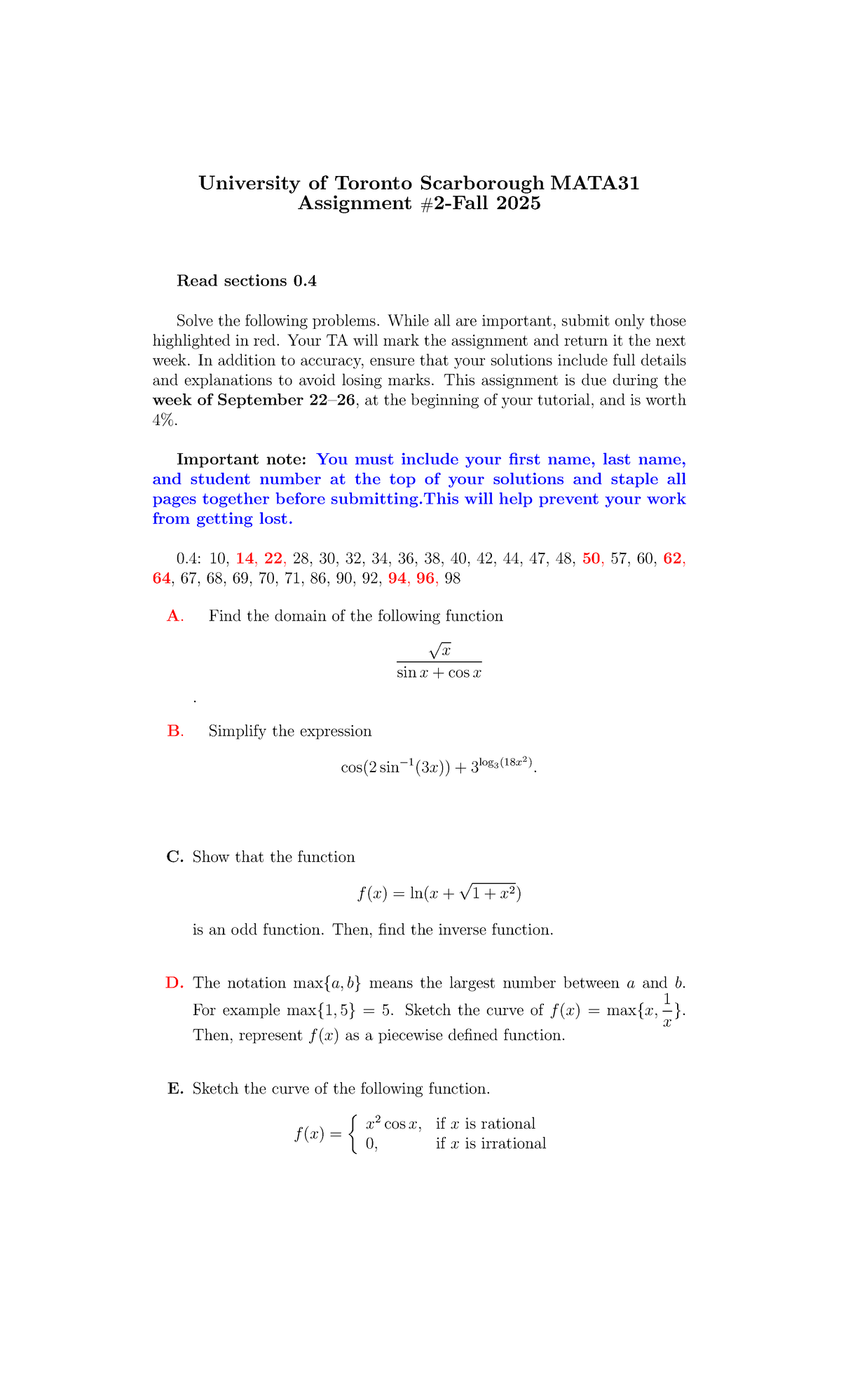 MATA31 Assignment 2: Problem Solving and Submission Guidelines - Studocu