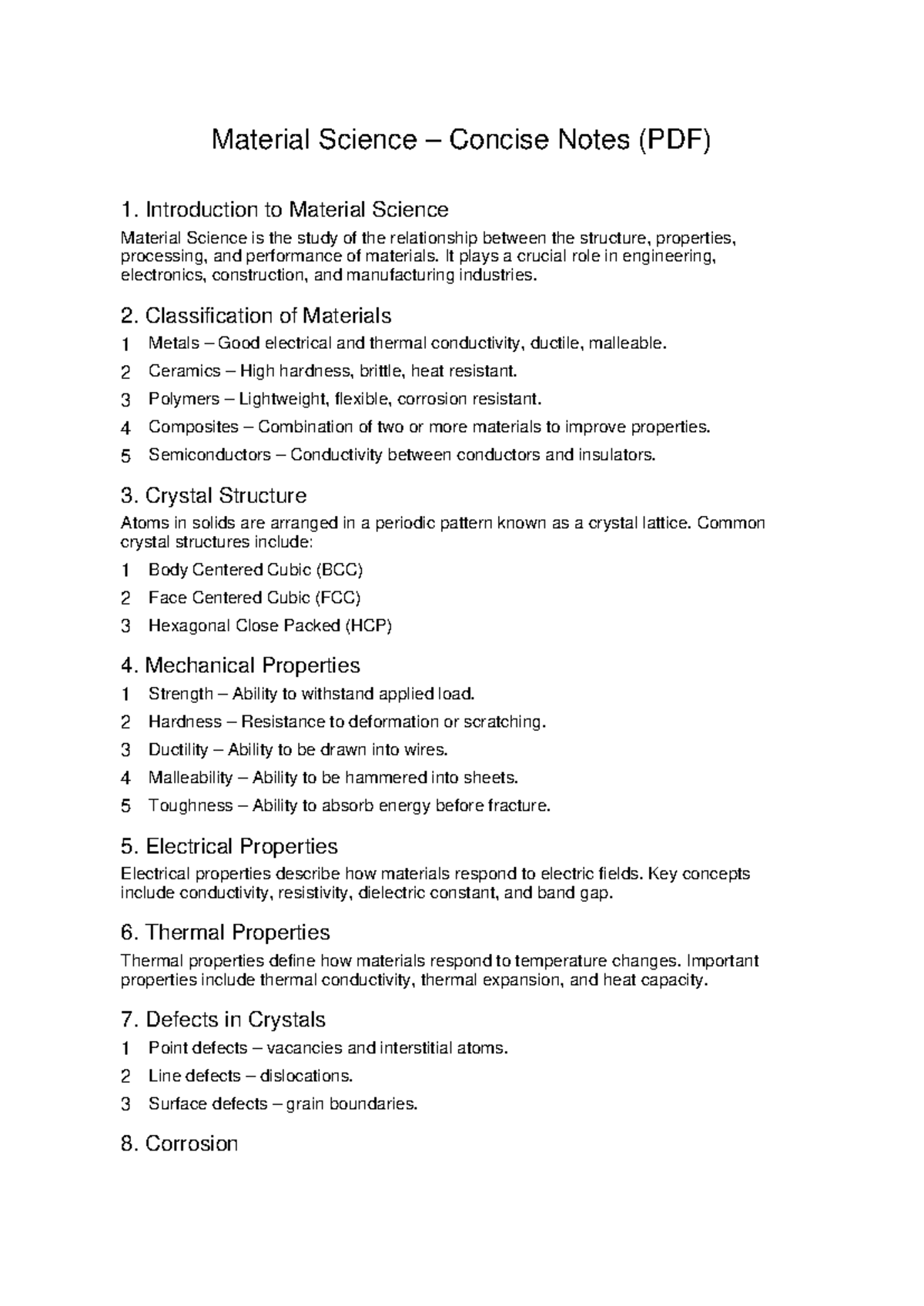Material Science Notes: Key Concepts and Properties Overview - Studocu