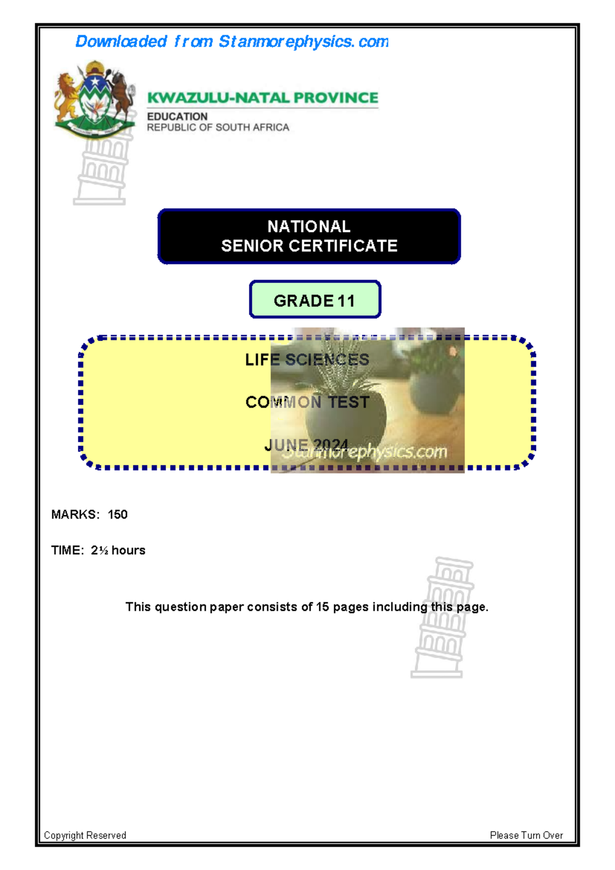 KZN Life Sciences Grade 11 June 2024 Common Test Paper & Memo - Studocu