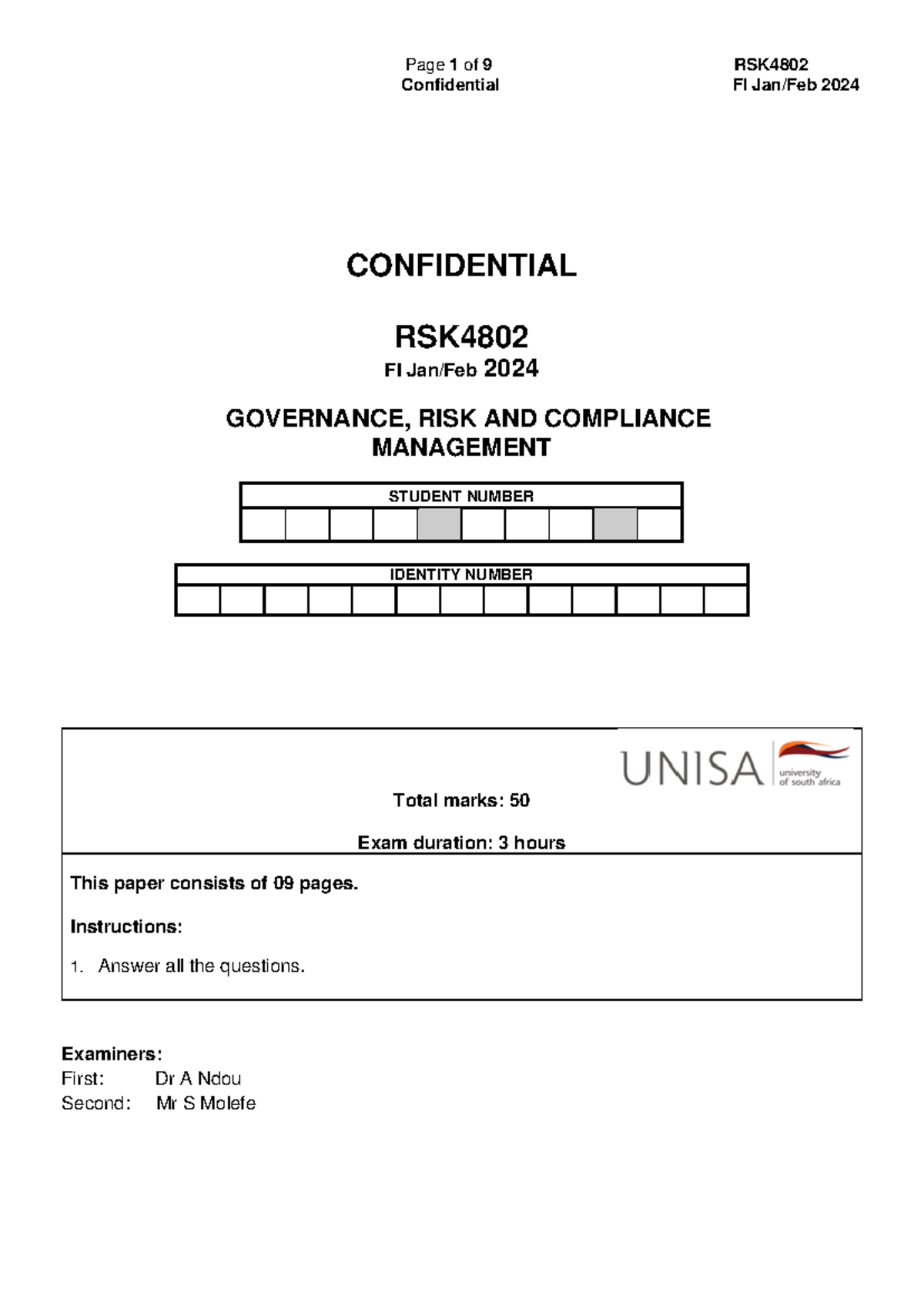 RSK4802 FI 2024 Final Exam: Governance, Risk & Compliance Management ...