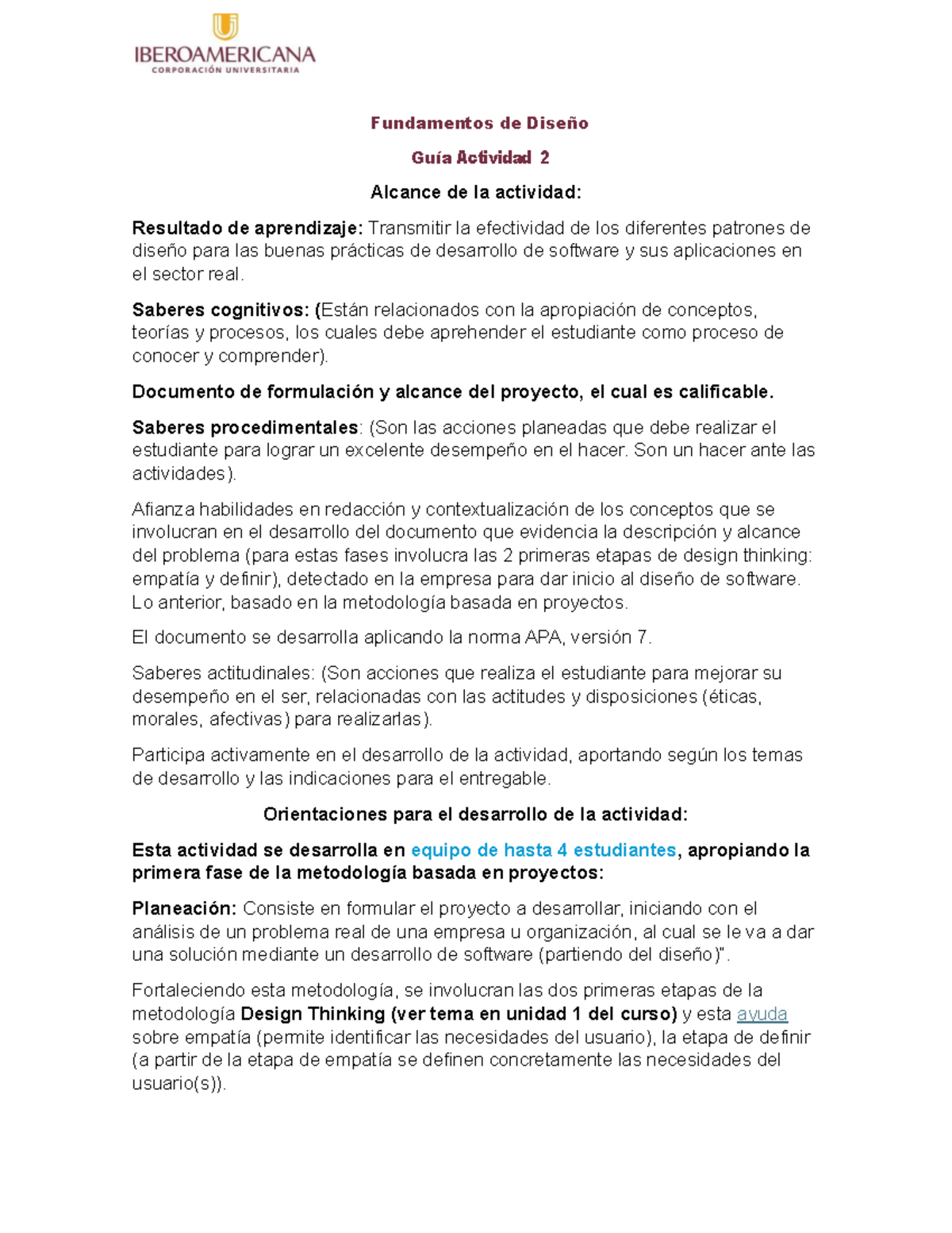 Guía de Actividad 2: Fundamentos de Diseño y Metodología de Proyectos ...