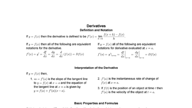 Calculus Notes: Derivatives, Notation, and Properties (MATH 101) - Studocu