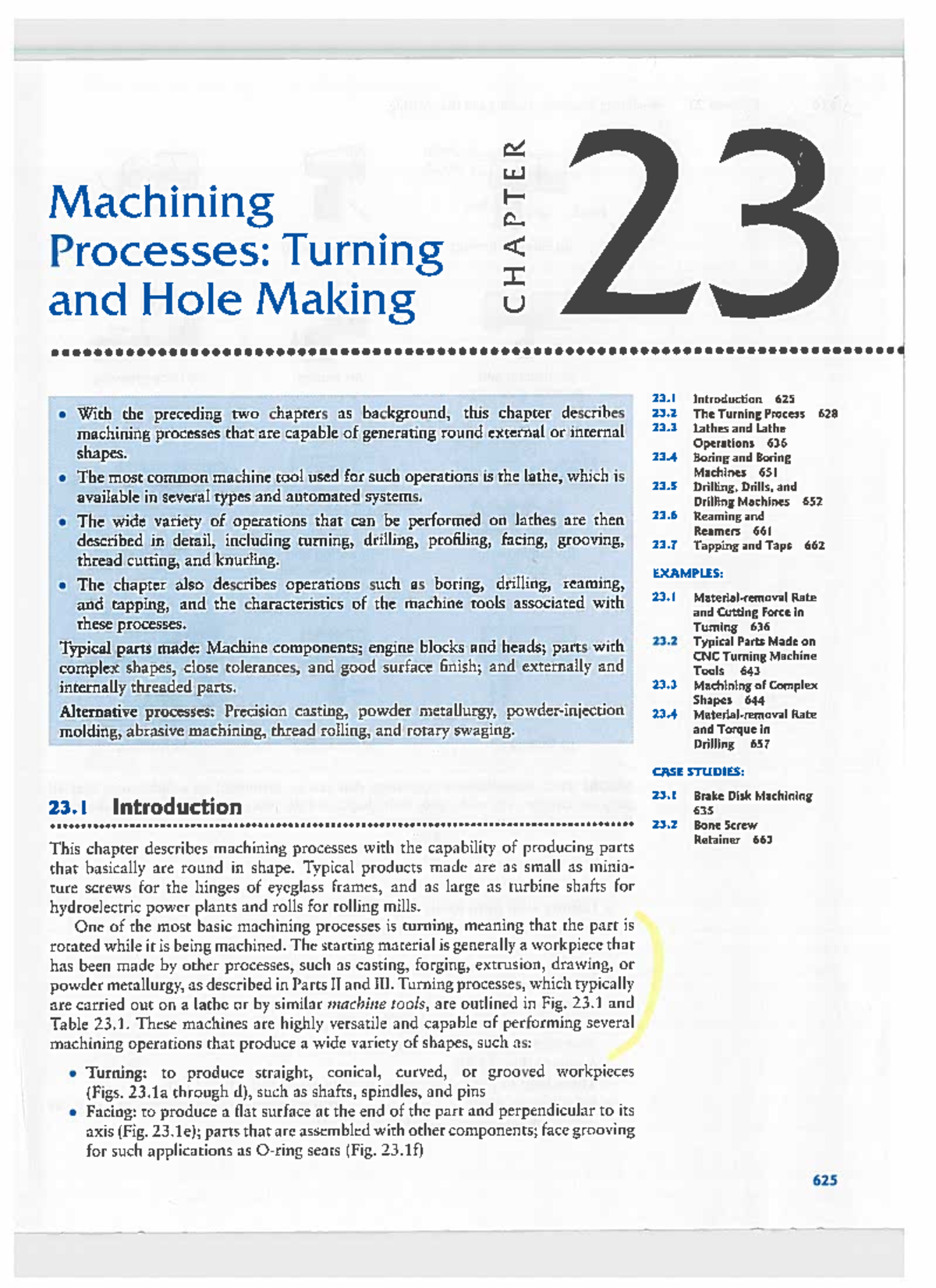 "Machining Processes: Turning and Hole Making - Chapter 23 Overview" - Studocu