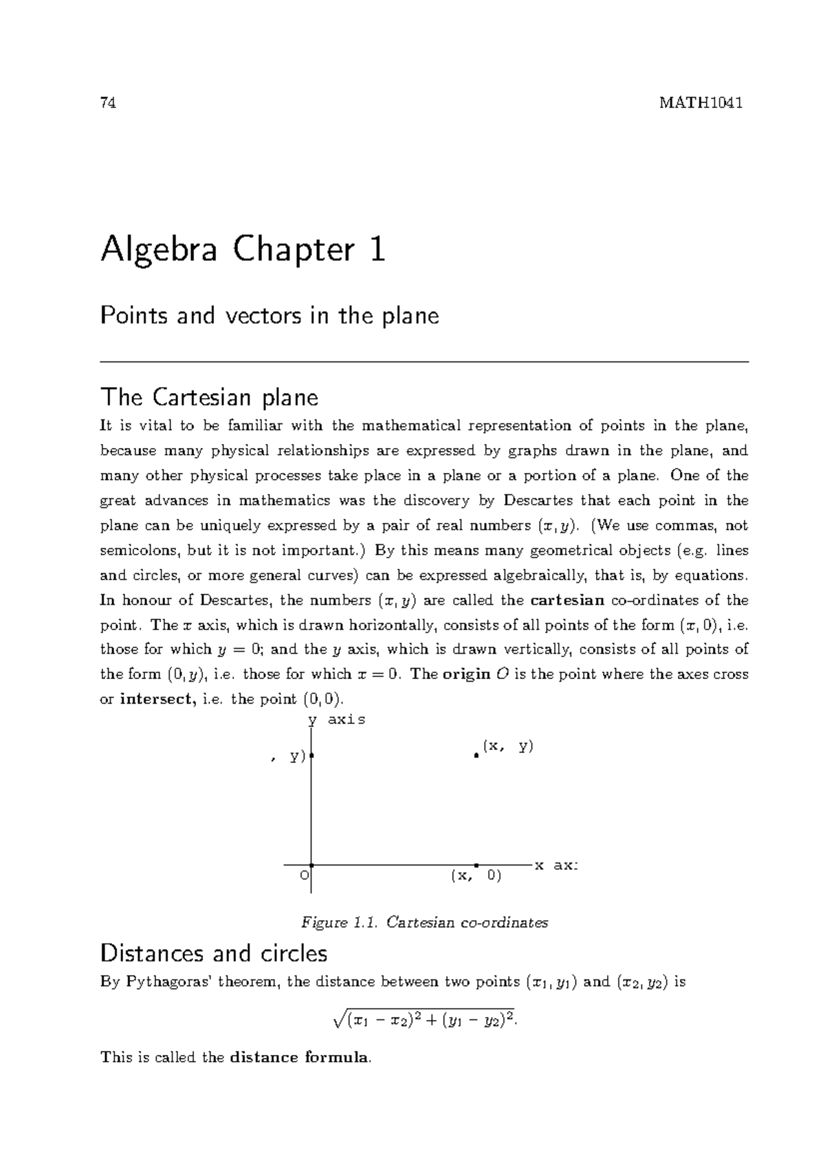 MATH1041 Algebra Chapter 1: Points, Vectors, and Distances in the Plane ...
