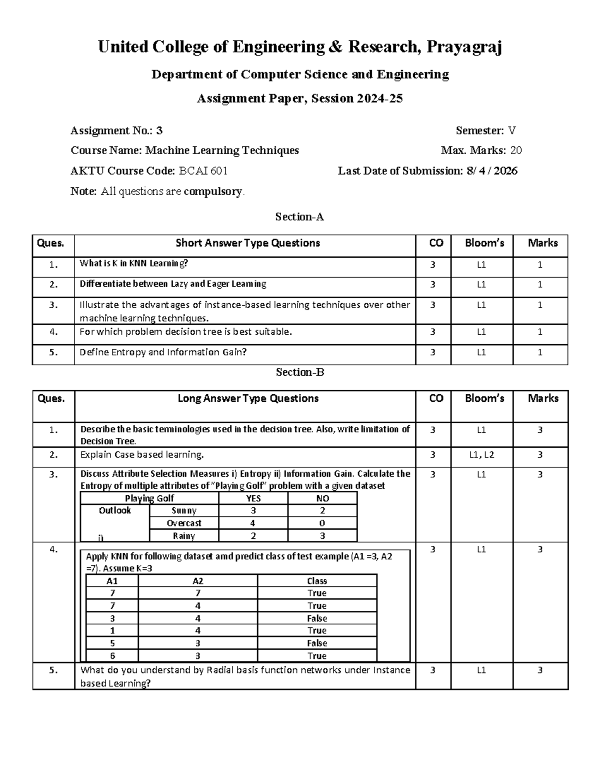BCAI 601: Machine Learning Techniques Assignment 3 - Studocu