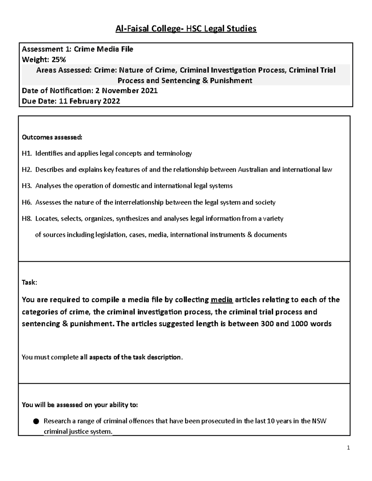 HSC Legal Studies Assess. 1: Crime Media File Compilation Guide - Studocu