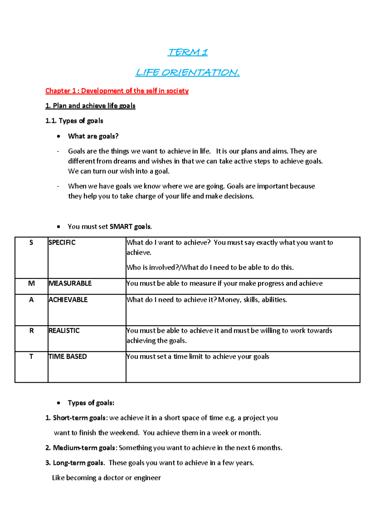 Life Orientation Class Notes (LO Grade 11) - Term 1 & Term 2 Summary ...