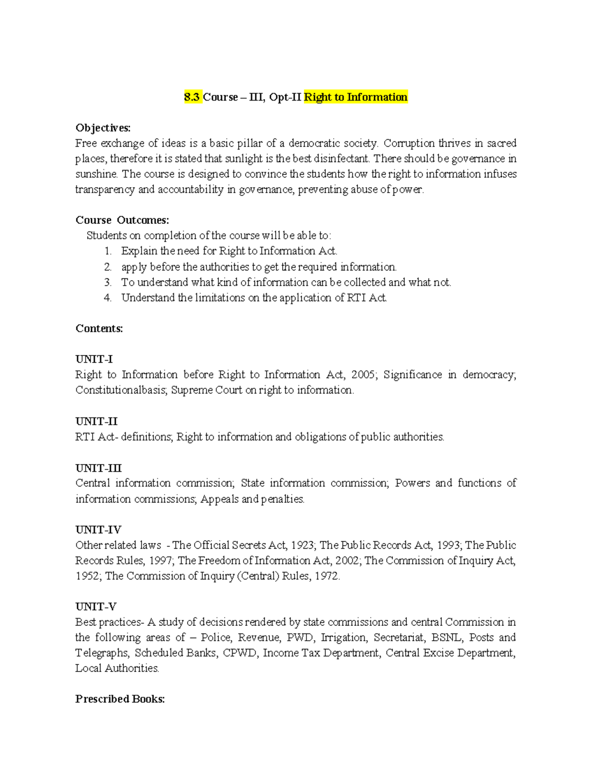 42Righttoinformation - 8 Course – III, Opt-II Right to Information ...
