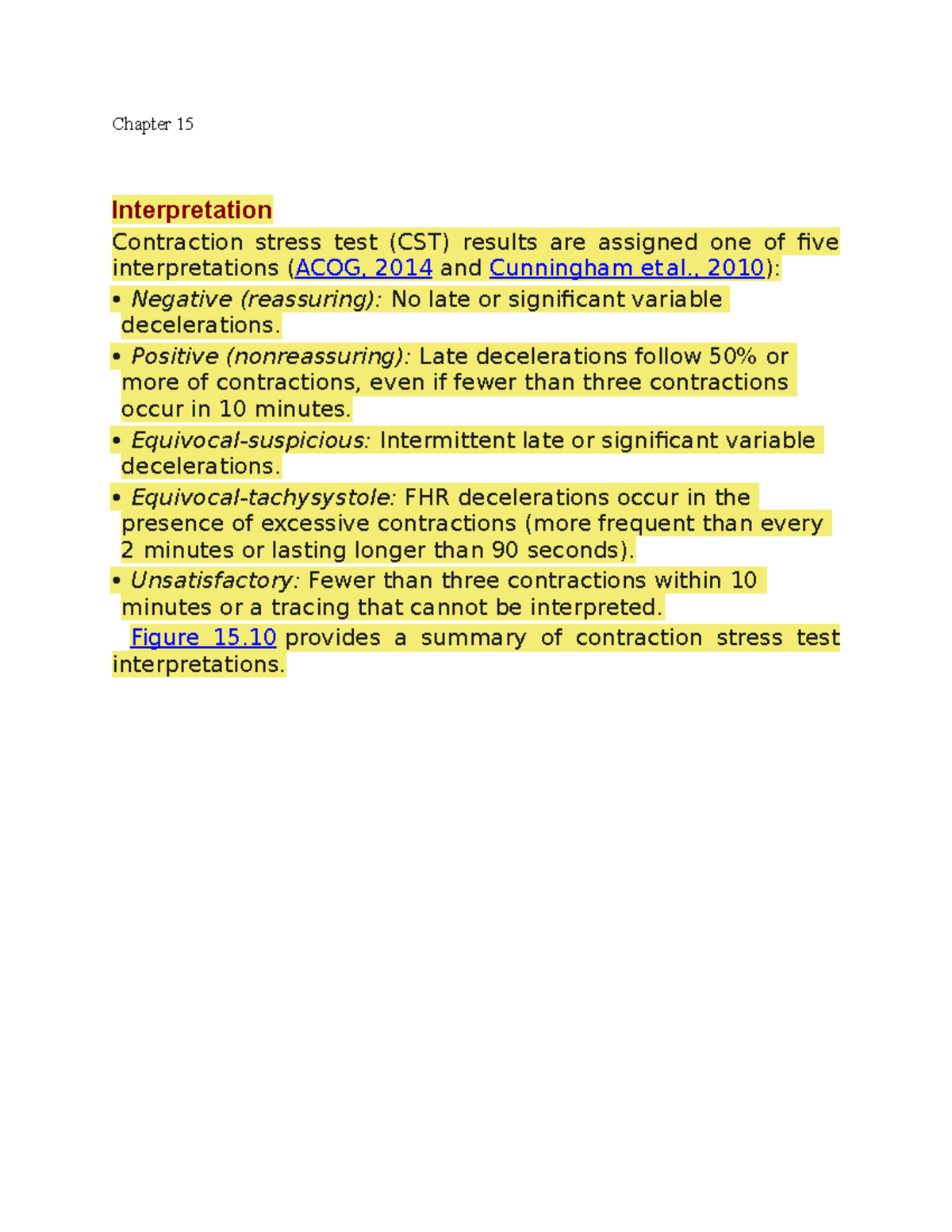 Maternal Exam 1 Review topics - Chapter 15 Interpretation Contraction ...