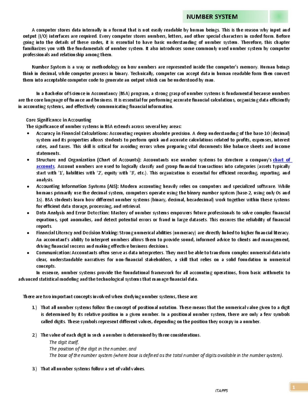 ITAPPS 1: Understanding Number Systems in Computer Science - Studocu