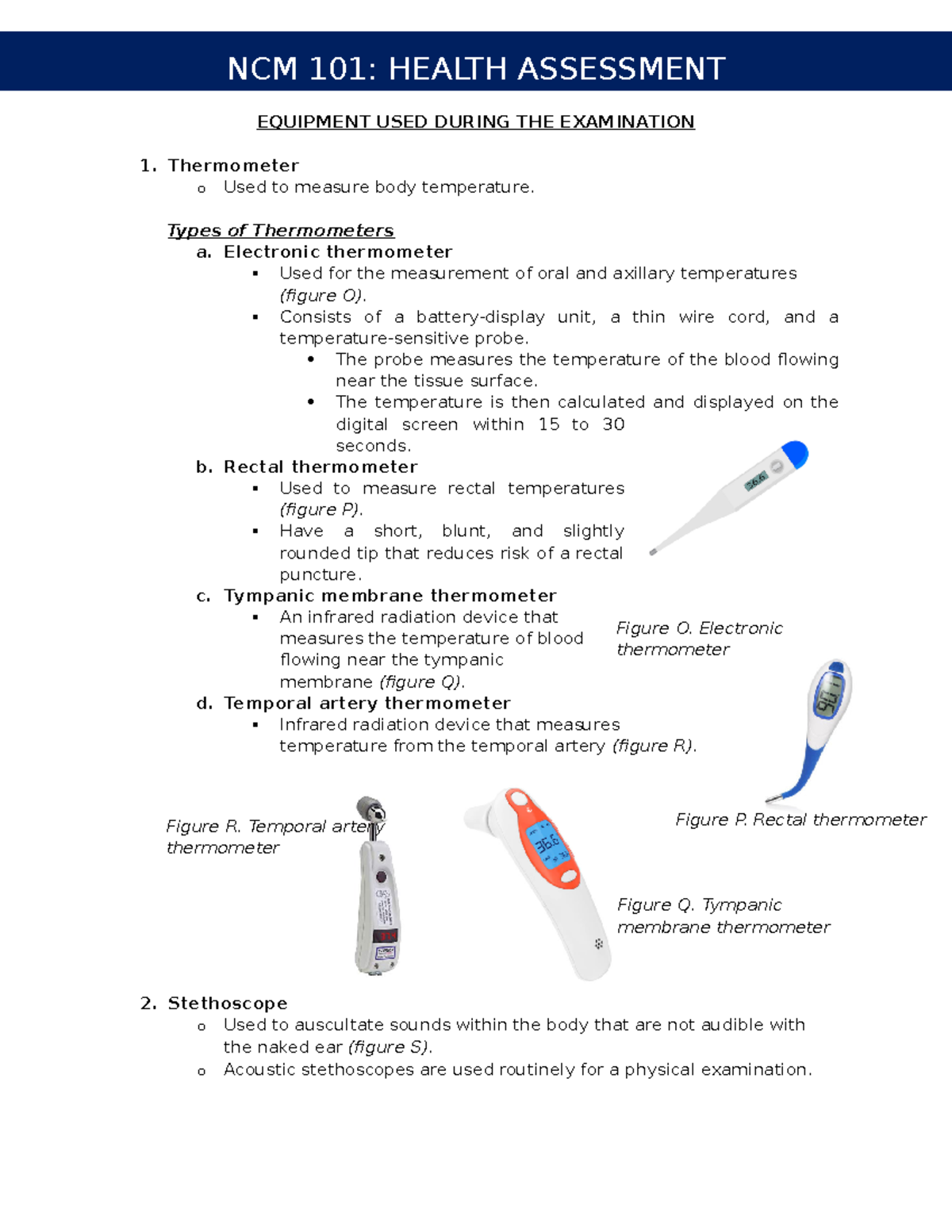 Equipment for Physical Assessment in Nursing (NURS 101) - Studocu