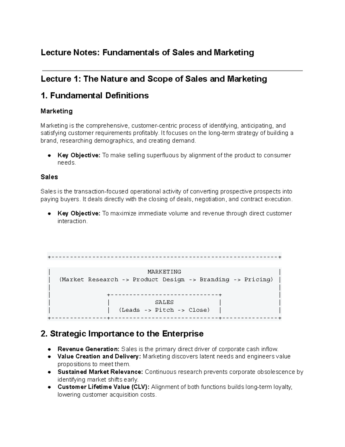Lecture Notes: Sales and Marketing Fundamentals (BUSM 101) - Studocu