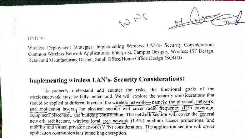 WNS UNIT-5: Security Considerations in Wireless Network Design - Studocu