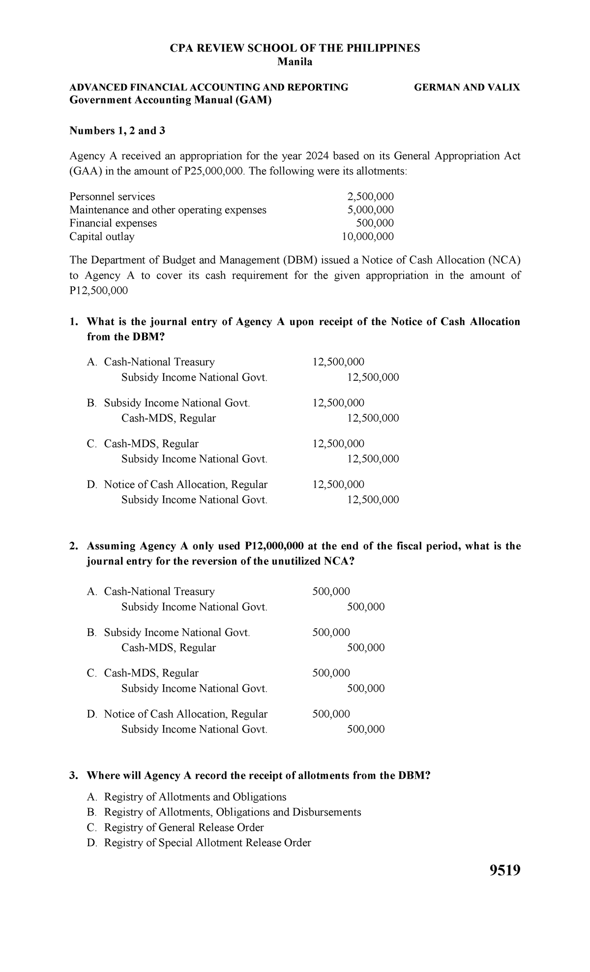 CPA 9519: Advanced Financial Accounting & Reporting - Government ...