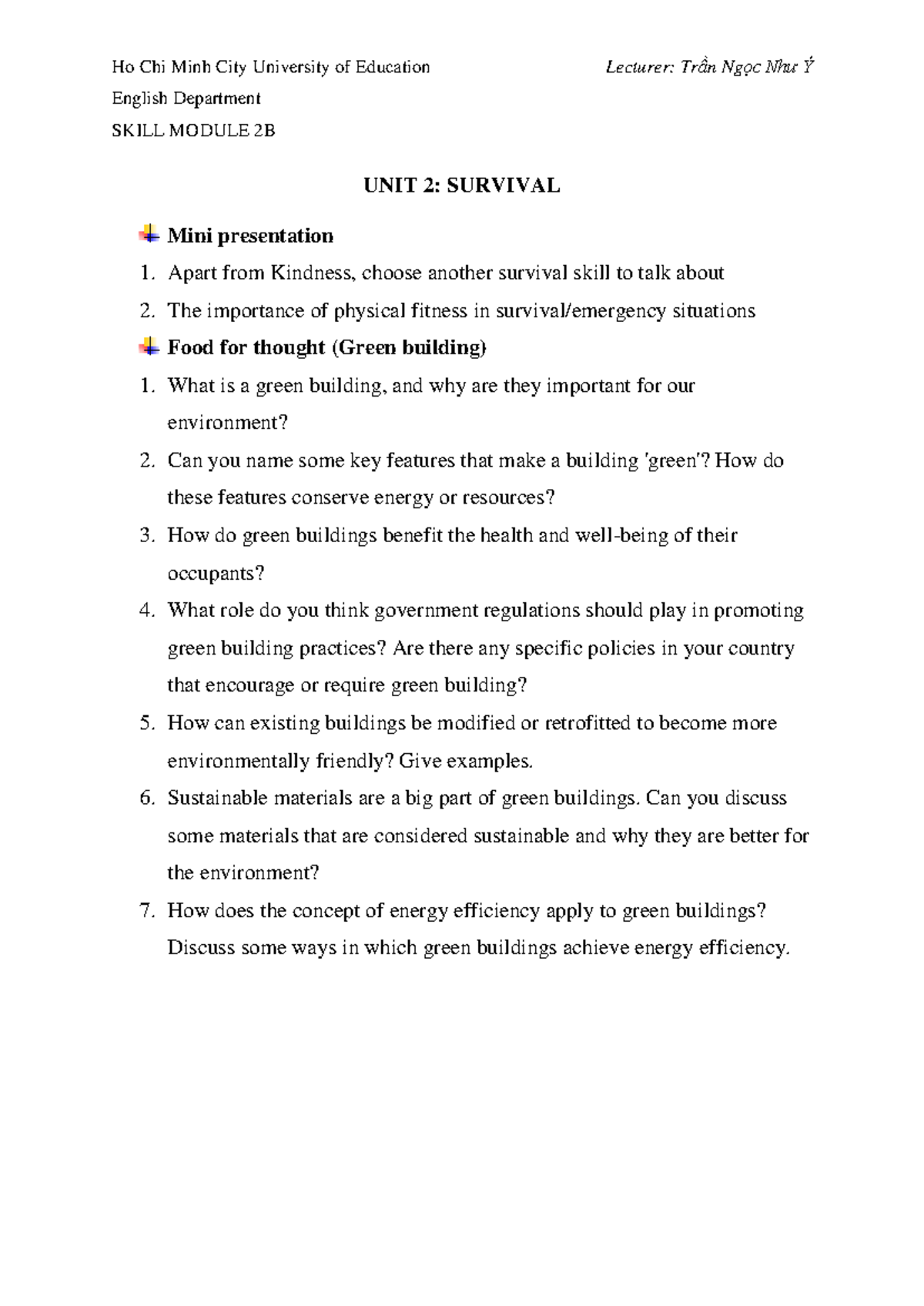 SKILL MODULE 2 B - Unit 2: Survival Skills & Green Buildings Insights ...