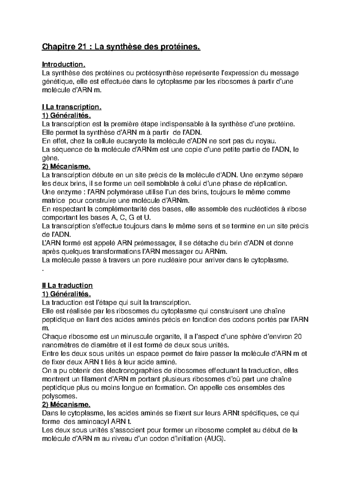 Chapitre 21 La synthèse des protéines - Introduction. La synthèse des ...