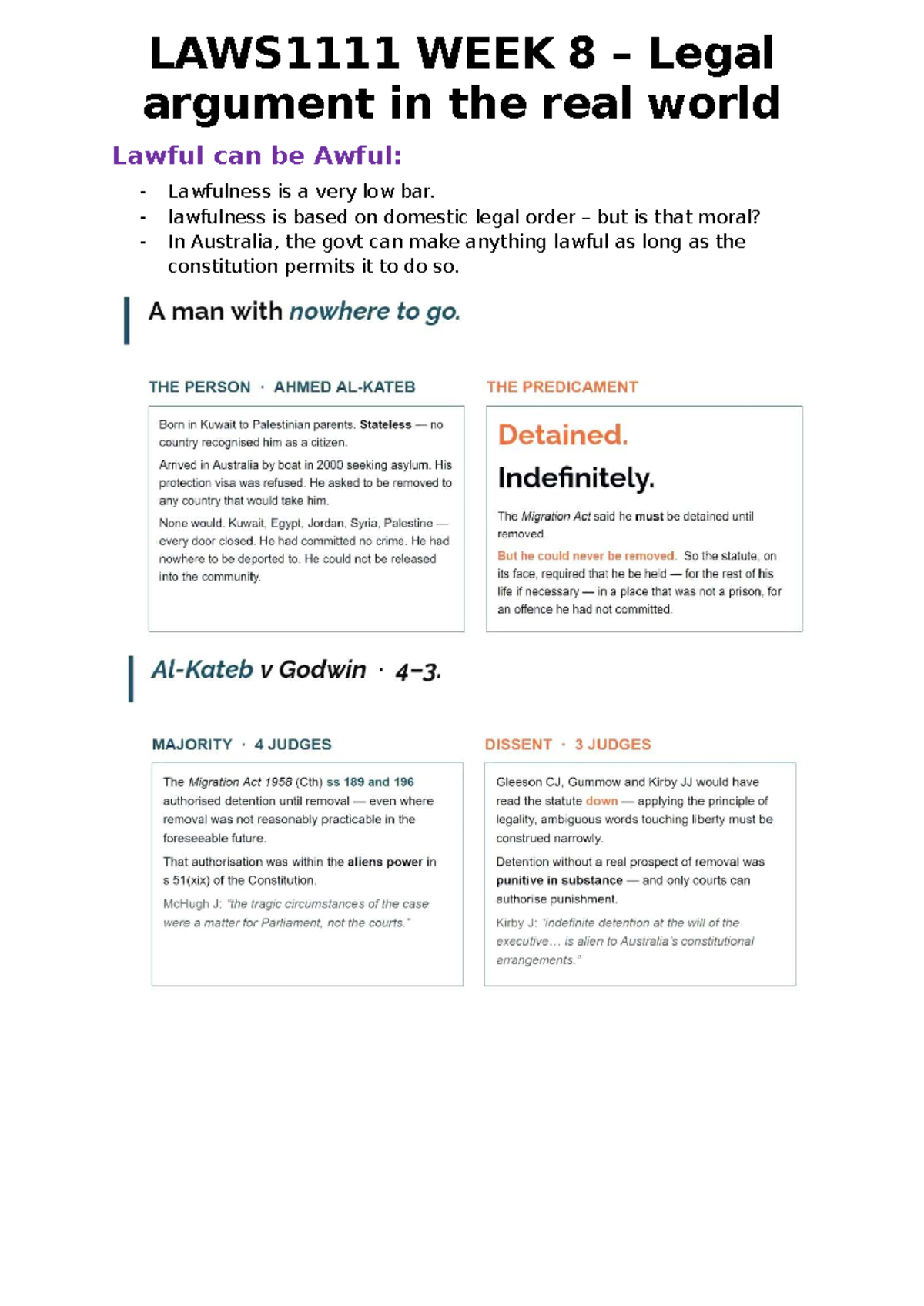 LAWS1111 WEEK 8 Lecture Notes: Legal Argument & Morality in Law - Studocu
