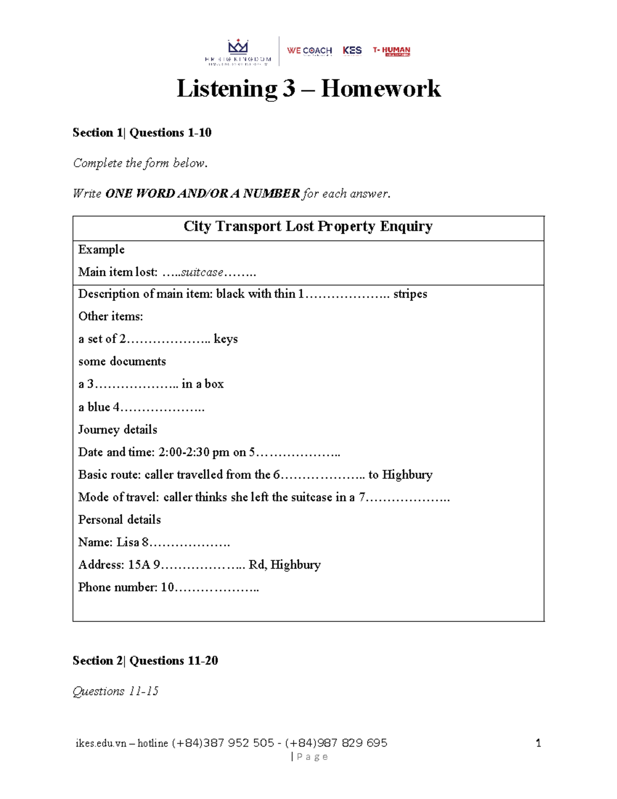 IELTS Listening Homework – L3 Exercise and Questions - Studocu
