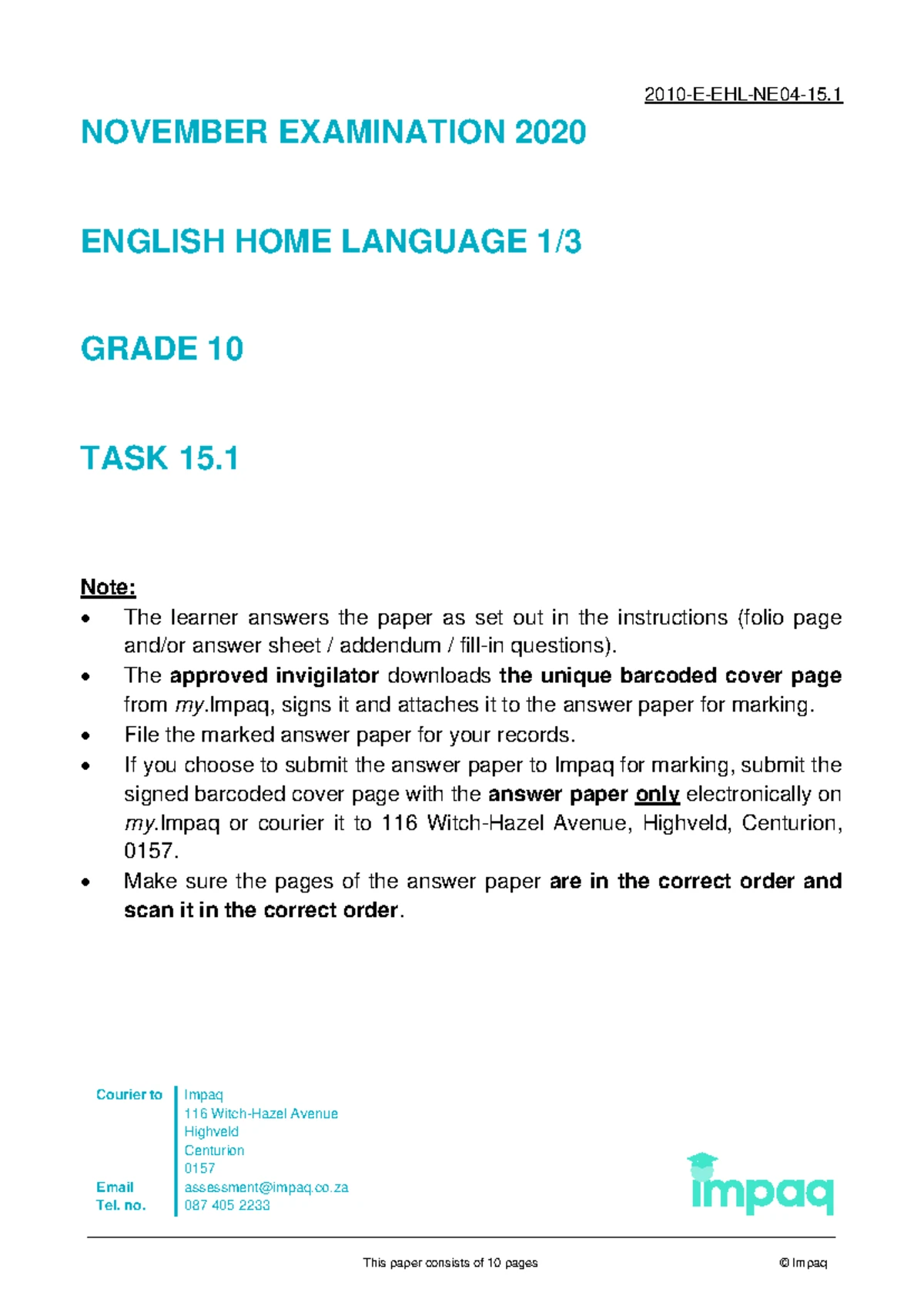 2020-EHL-G10-NOV November Exam Paper 2: English Home Language - Studocu