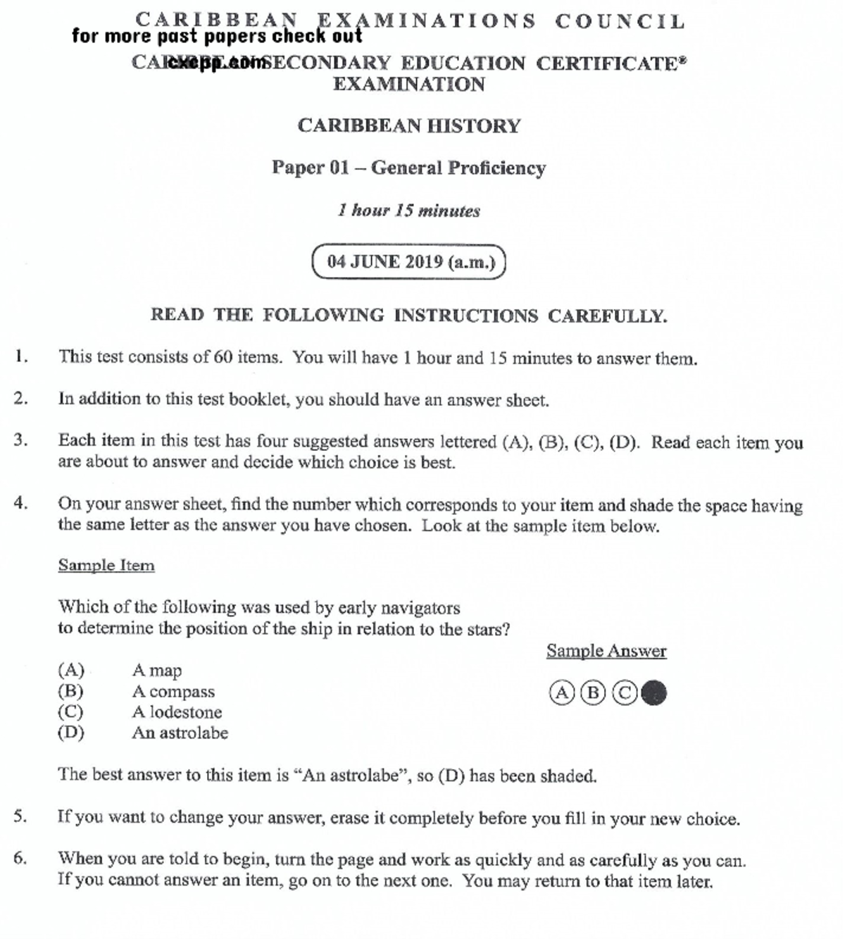 CSEC History Paper 1 June 2019 Past Exam Questions and Answers - Studocu