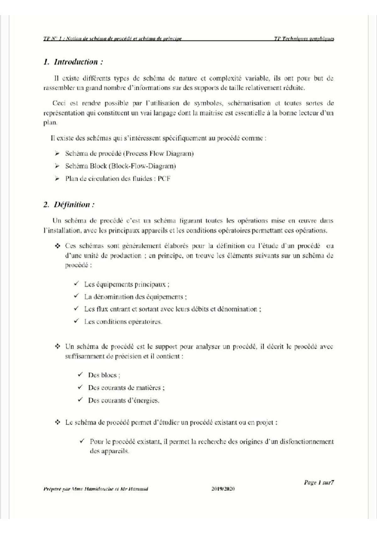 TP 1: Notion de Schéma de Procédé et Schéma de Principe - Techniques ...