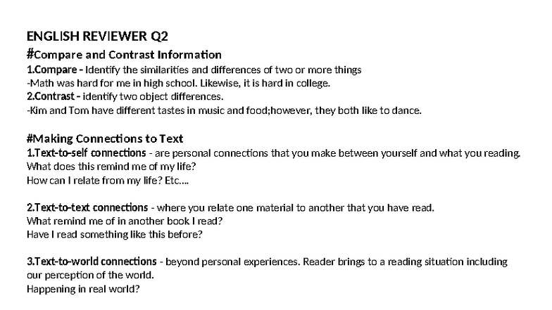 English Reviewer Q2: Understanding Contrast and Capitalization - Studocu