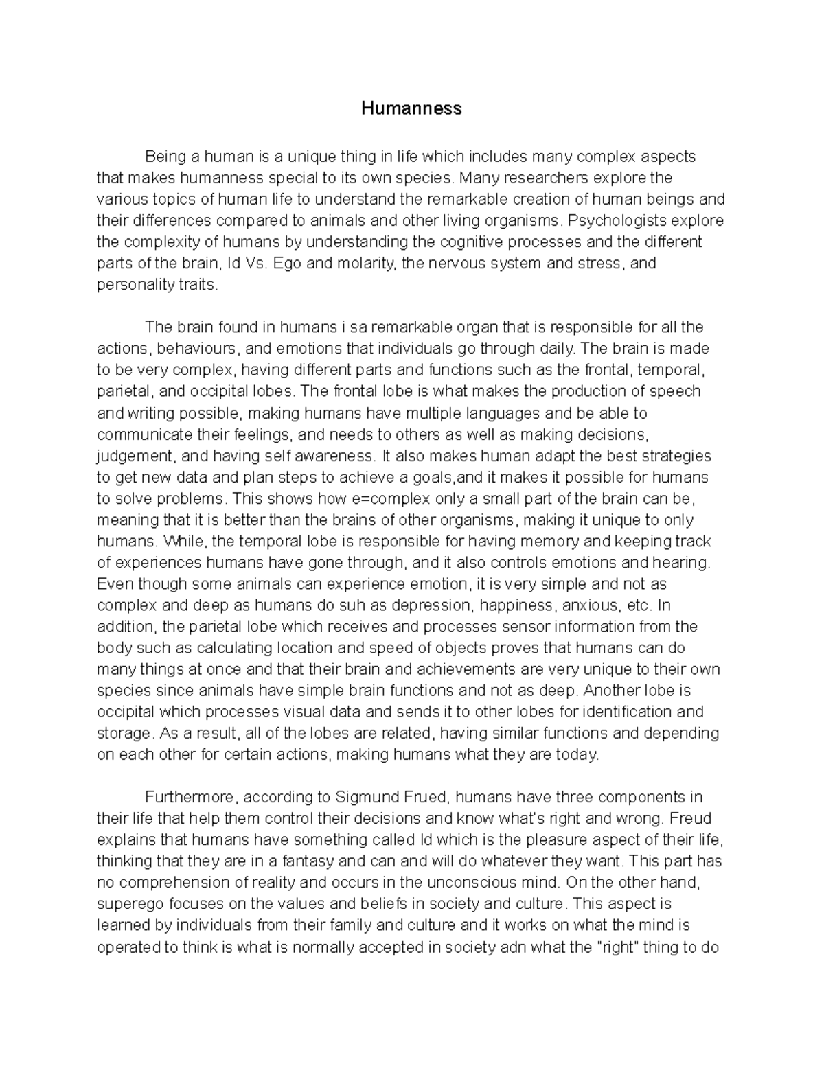 Psychology Exam Essay: Exploring the Complexity of Humanness - Studocu