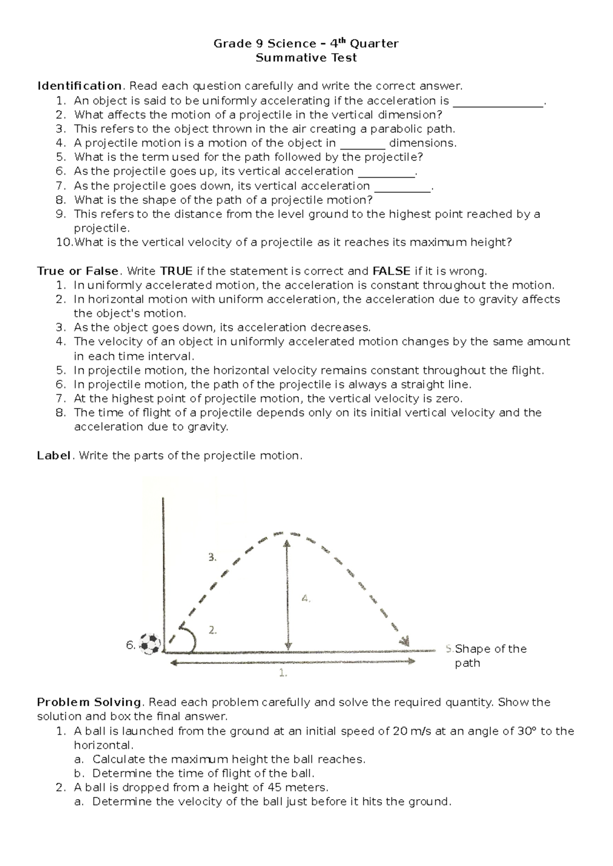 Sci9 4th Q Summative Test - Grade 9 Science – 4th Quarter Summative ...