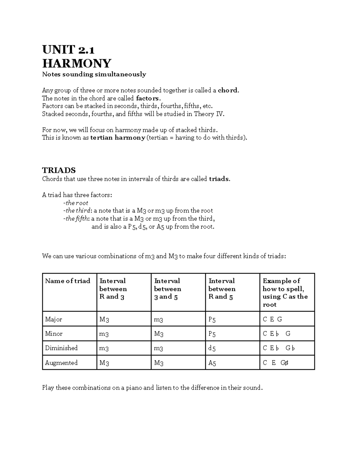Understanding Triads and Harmony: Music Theory Unit 2.1 Notes - Studocu