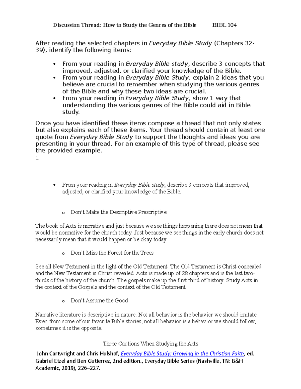 BIBL 104 Discussion Thread - Key Concepts in Bible Genre Study - Studocu