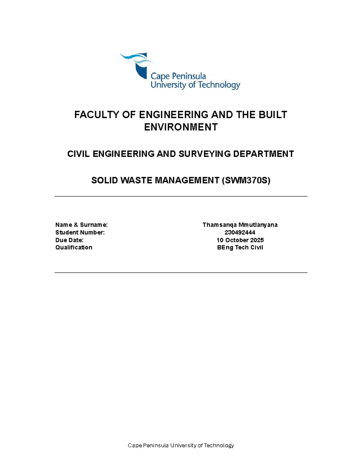 Integrated Waste Management Strategies for SWM370S: Extending Landfill ...